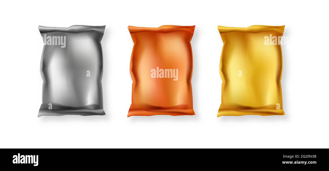 Gold bronze and silver pack template. Plastic bag for packing things ...
