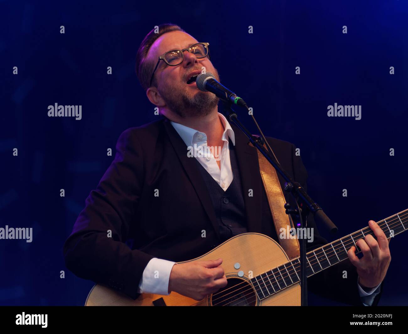 Canadian singer-songwriter Luc De Larochelliere performs on stage in ...