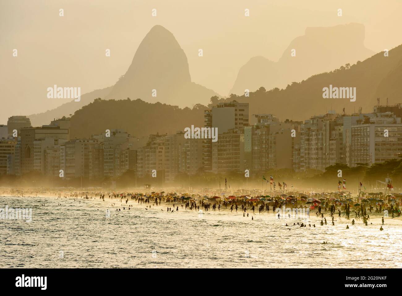 Late afternoon at Copacabana beach during the summer of covid in Rio de ...