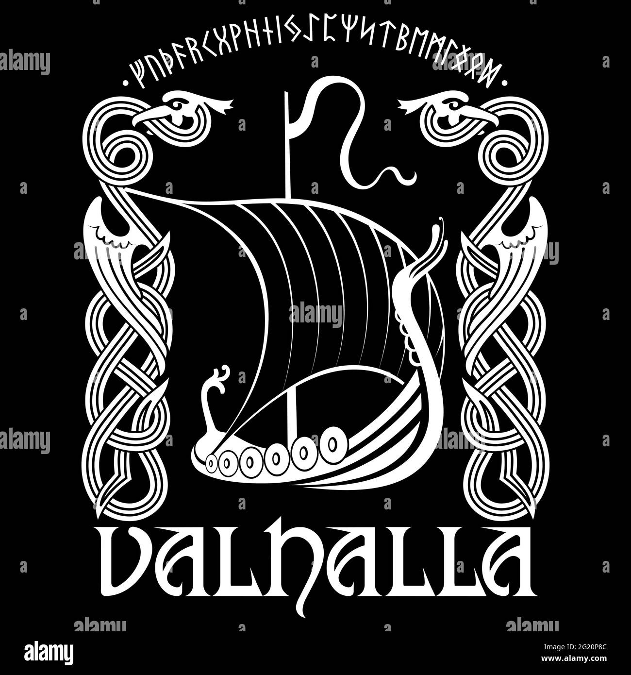 Viking ship. Drakkar with a dragons head. Warship of the Vikings ...