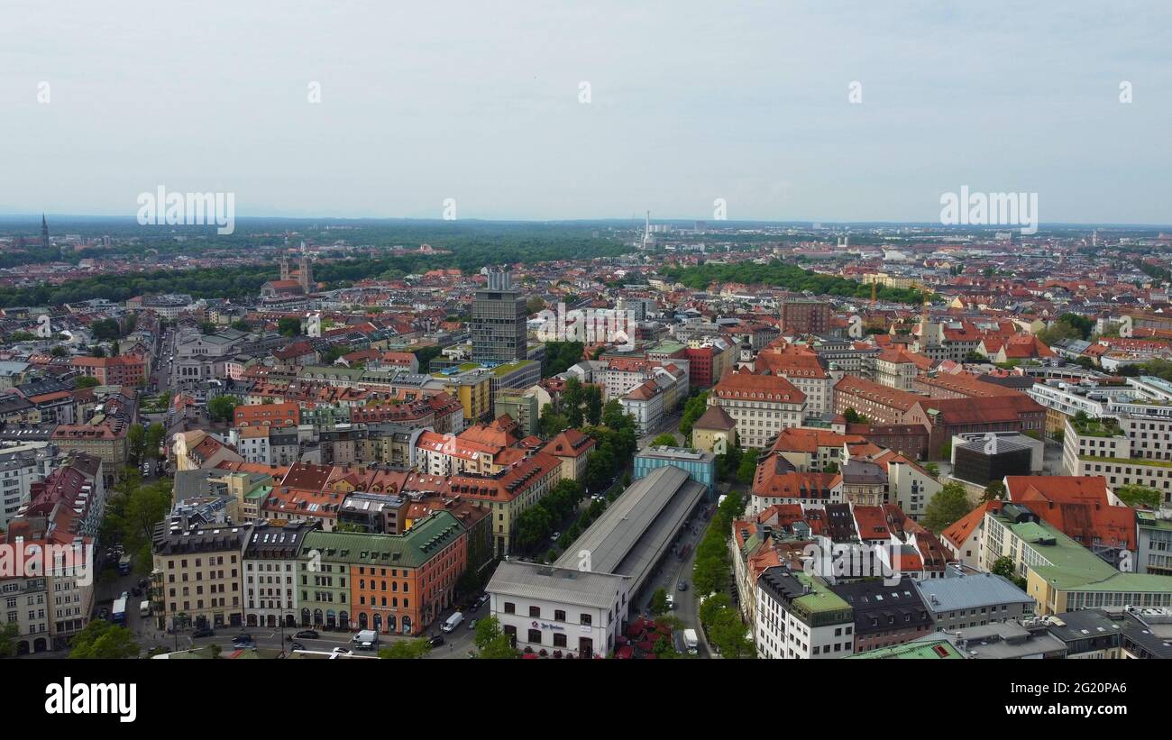 Aerial view over the city center of Munich - historic district Stock ...