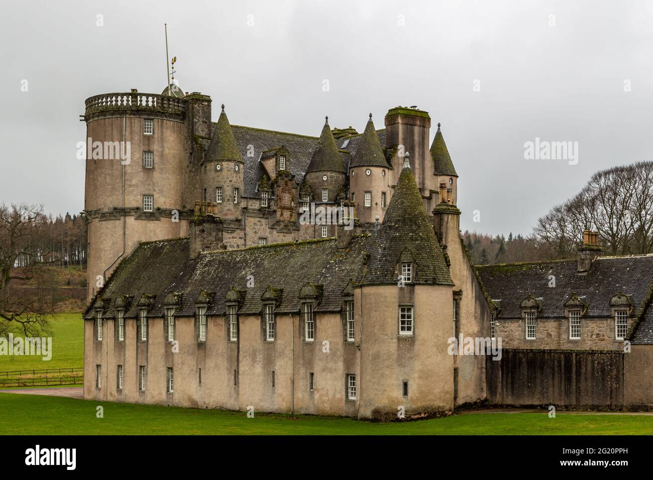 The rear side of ancient Castle Fraser in Sauchen, Inverurie, Scotland ...
