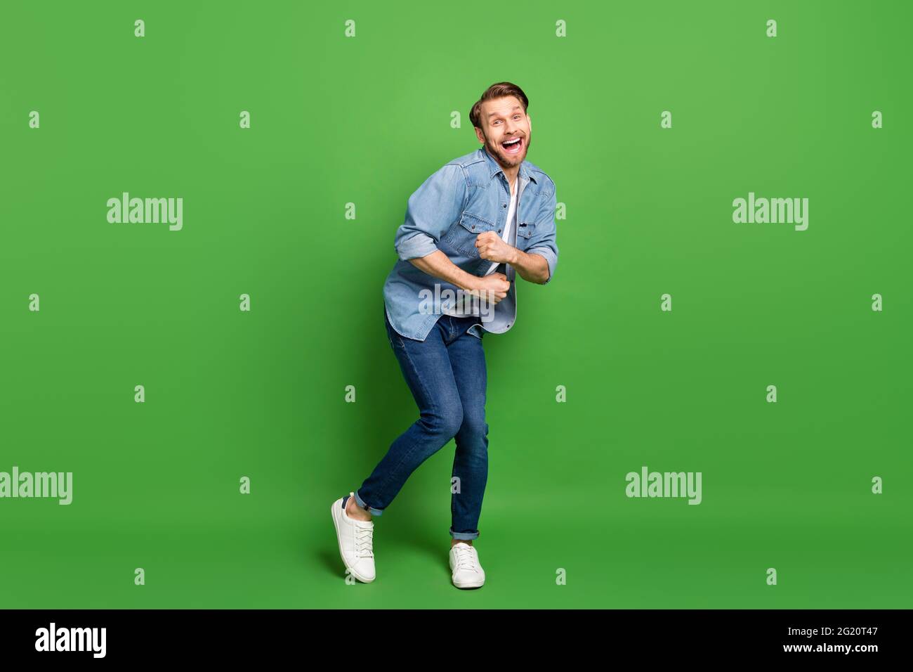 Full length body size photo of funky cool guy dancing chilling at party ...