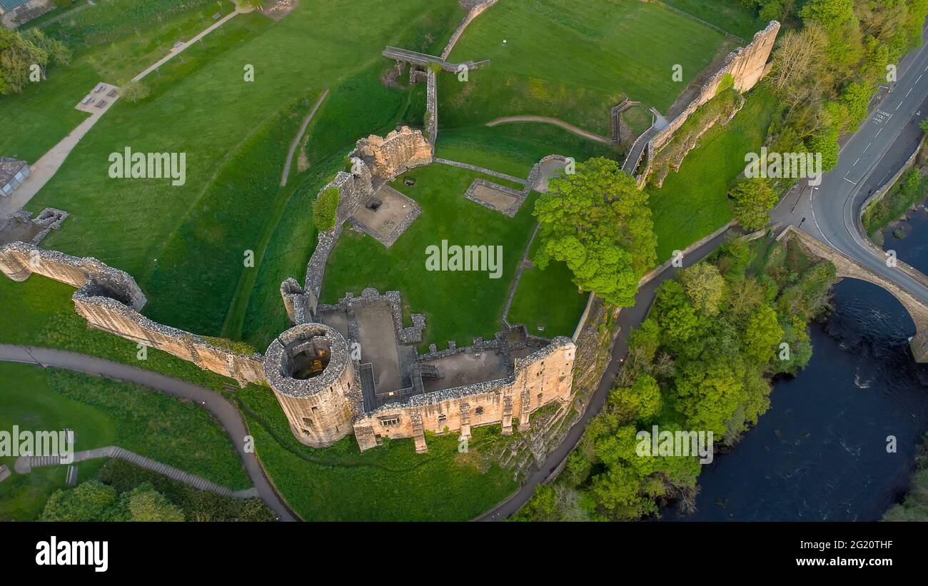 An aerial view of the fortress in Barnard Castle, County Durham, UK ...