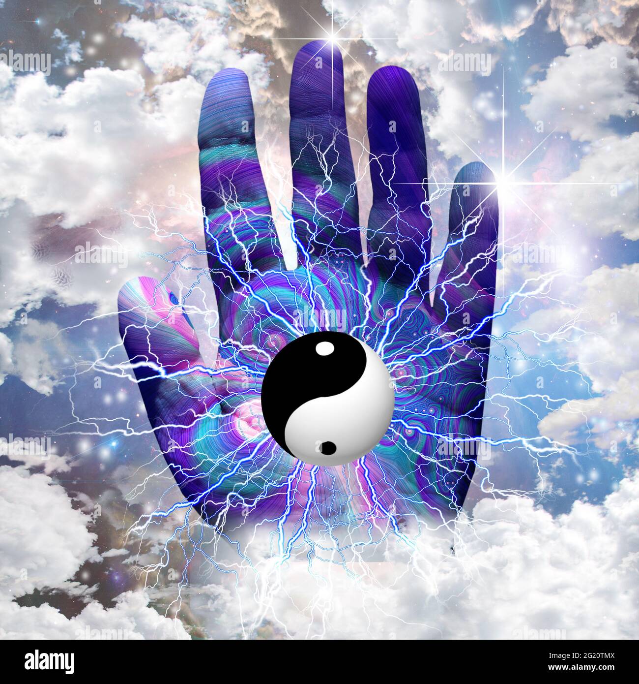 Yin yang hand. Spiritual composition. 3D rendering Stock Photo - Alamy