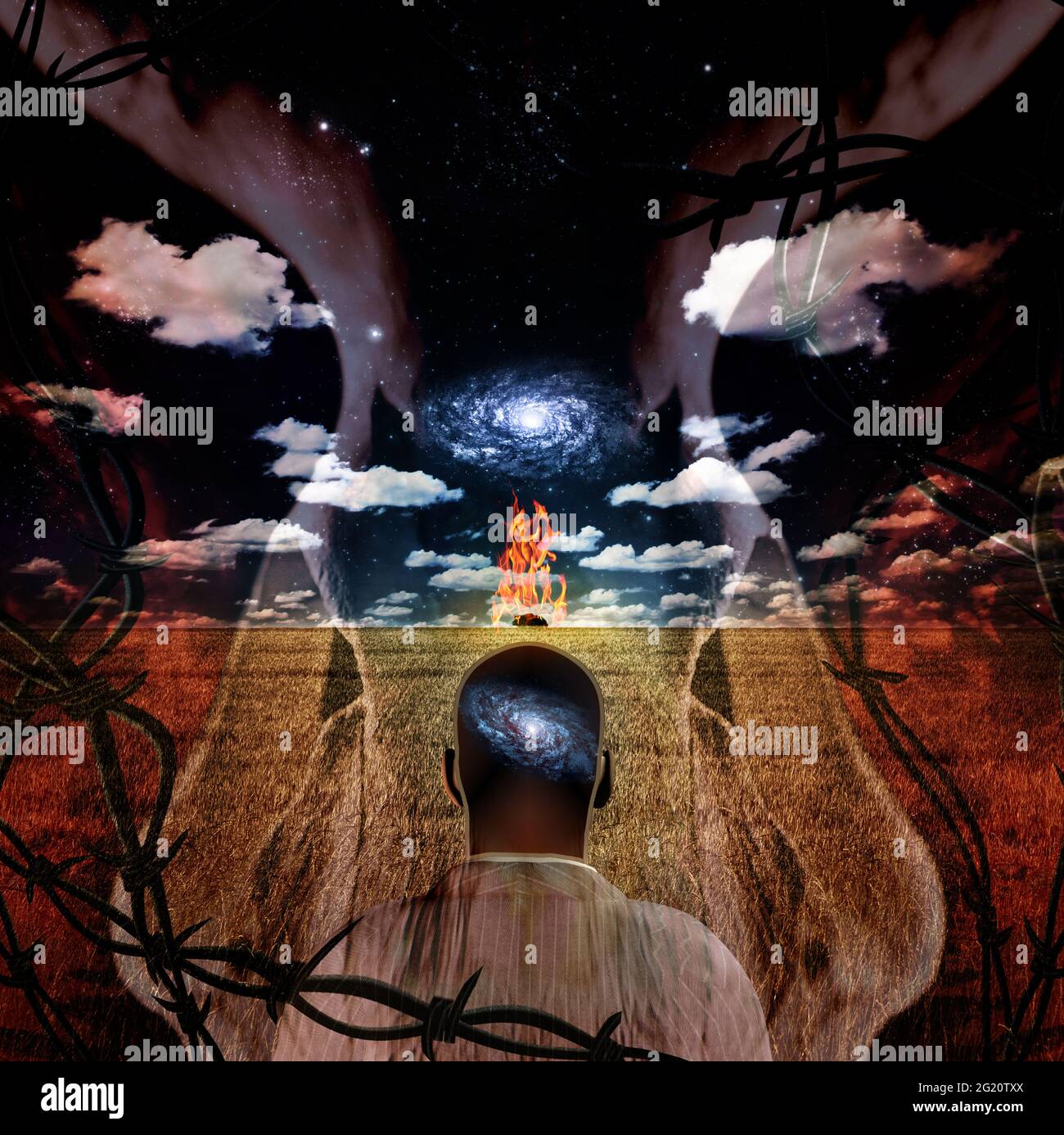 Galaxy thoughts. Surreal composition. 3D rendering Stock Photo - Alamy