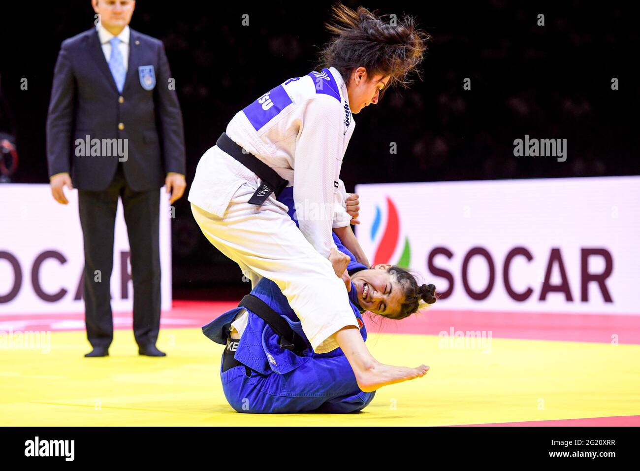 BUDAPEST, HUNGARY - JUNE 7: Gefen Primo of Israel, Diyora Keldiyorova ...