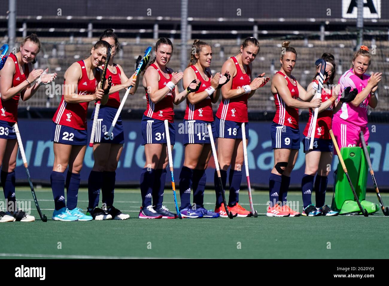 AMSTELVEEN, NETHERLANDS - JUNE 7: Grace Balsdon of England and her team ...