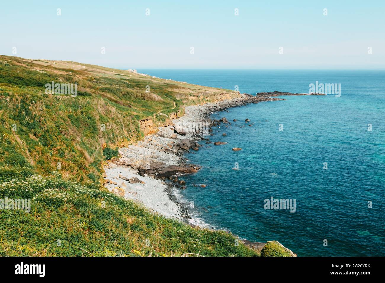 Cornish Coastal Path looking NW towards Clodgy Point, St. Ives ...