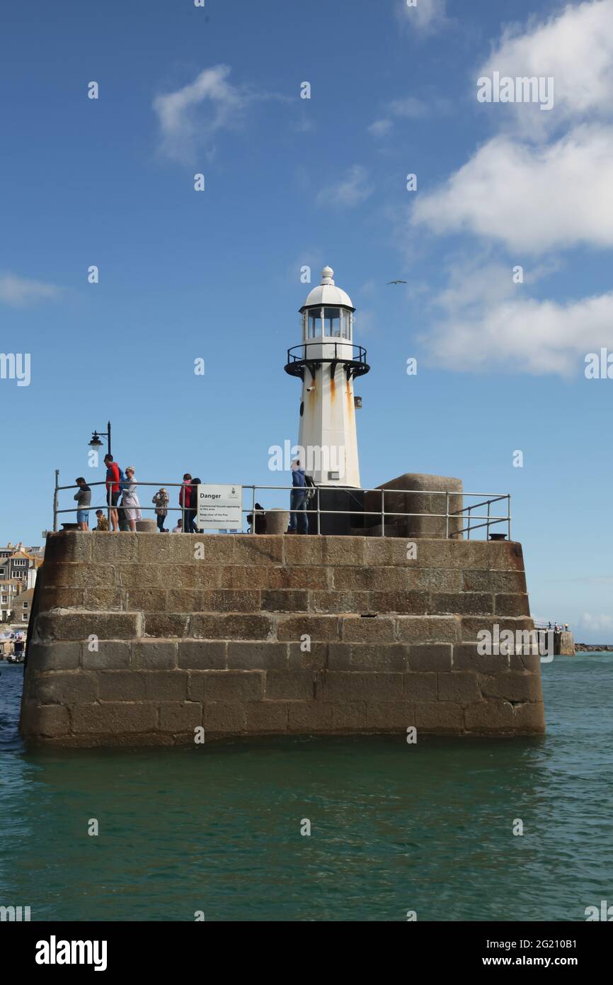 St. Ives Lighthouse on Smeaton's Pier, Cornwall, UK, June 2021 Stock ...