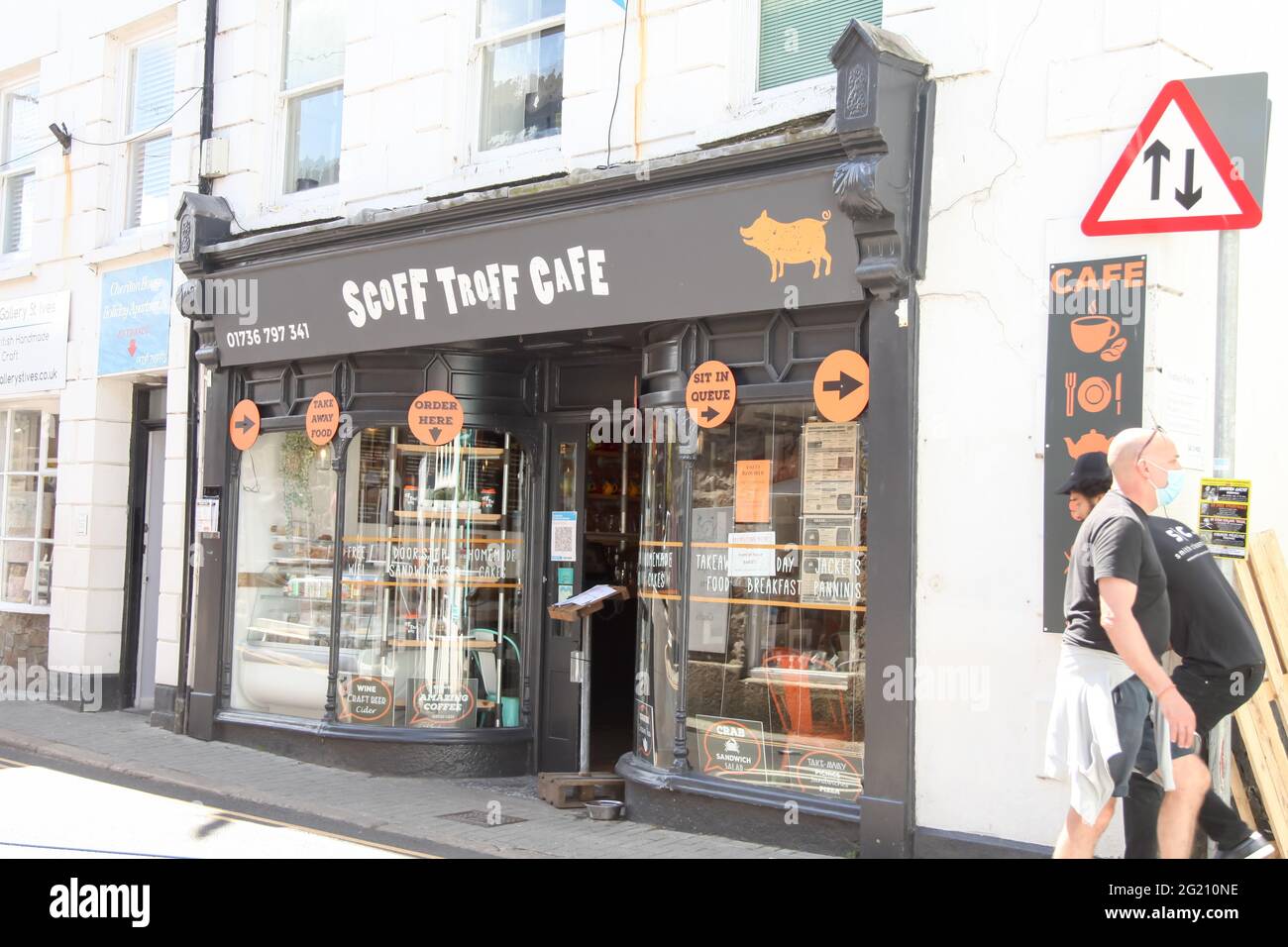 Scoff Troff Cafe, Market Place, St. Ives, Cornwall, UK, June 2021 Stock ...