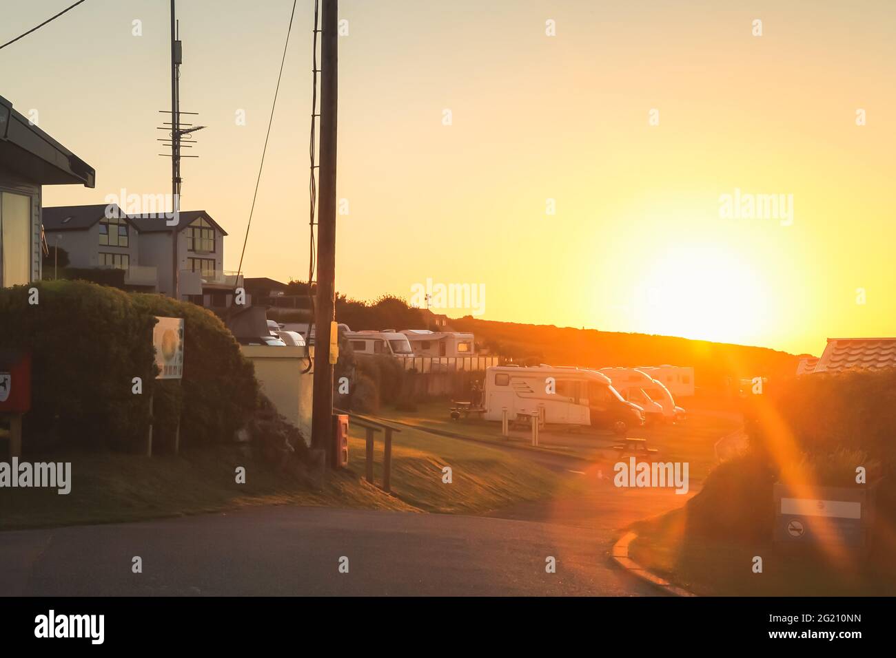 Caravan holiday in UK, Sunset at Ayr Holiday Park, St. Ives, Cornwall ...