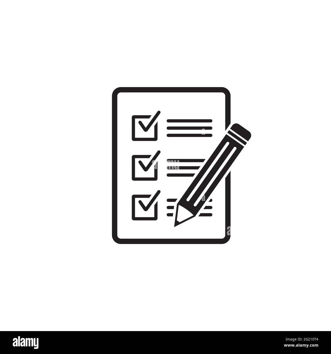 Checklist pencil vector icon. Black illustration isolated on white ...