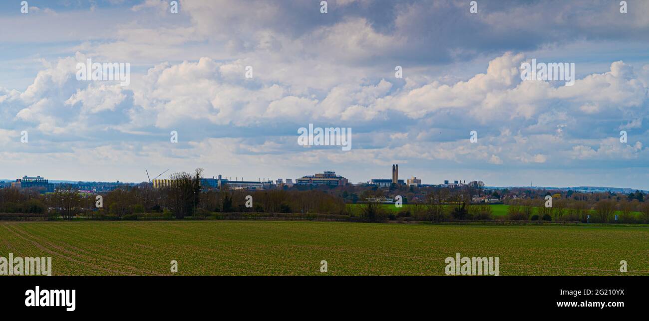 Panoramic view of Cambridgeshire country side with Addenbrookes ...
