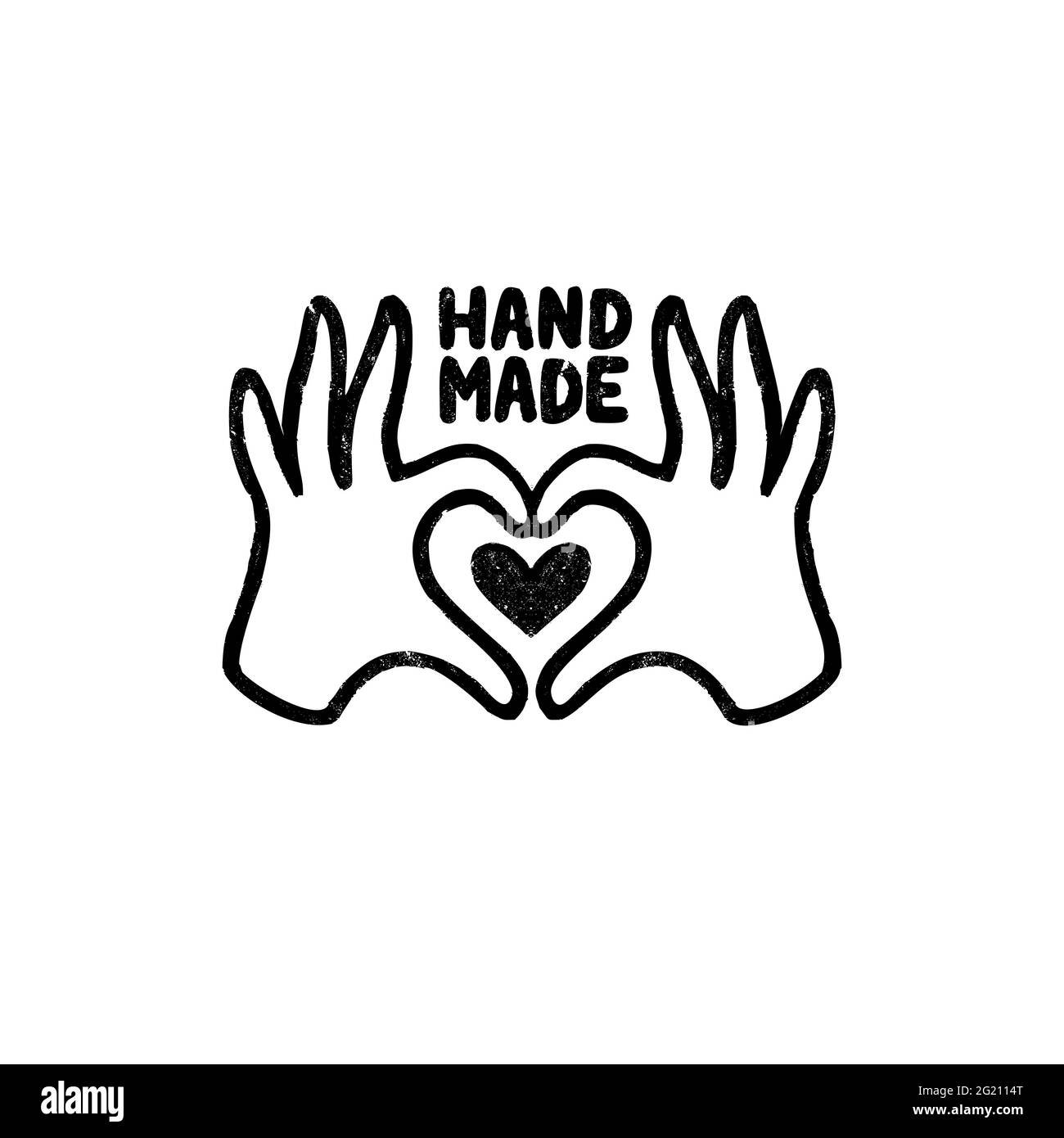 Hand made icon or logo. Vintage stamp icon with hands and heart image ...