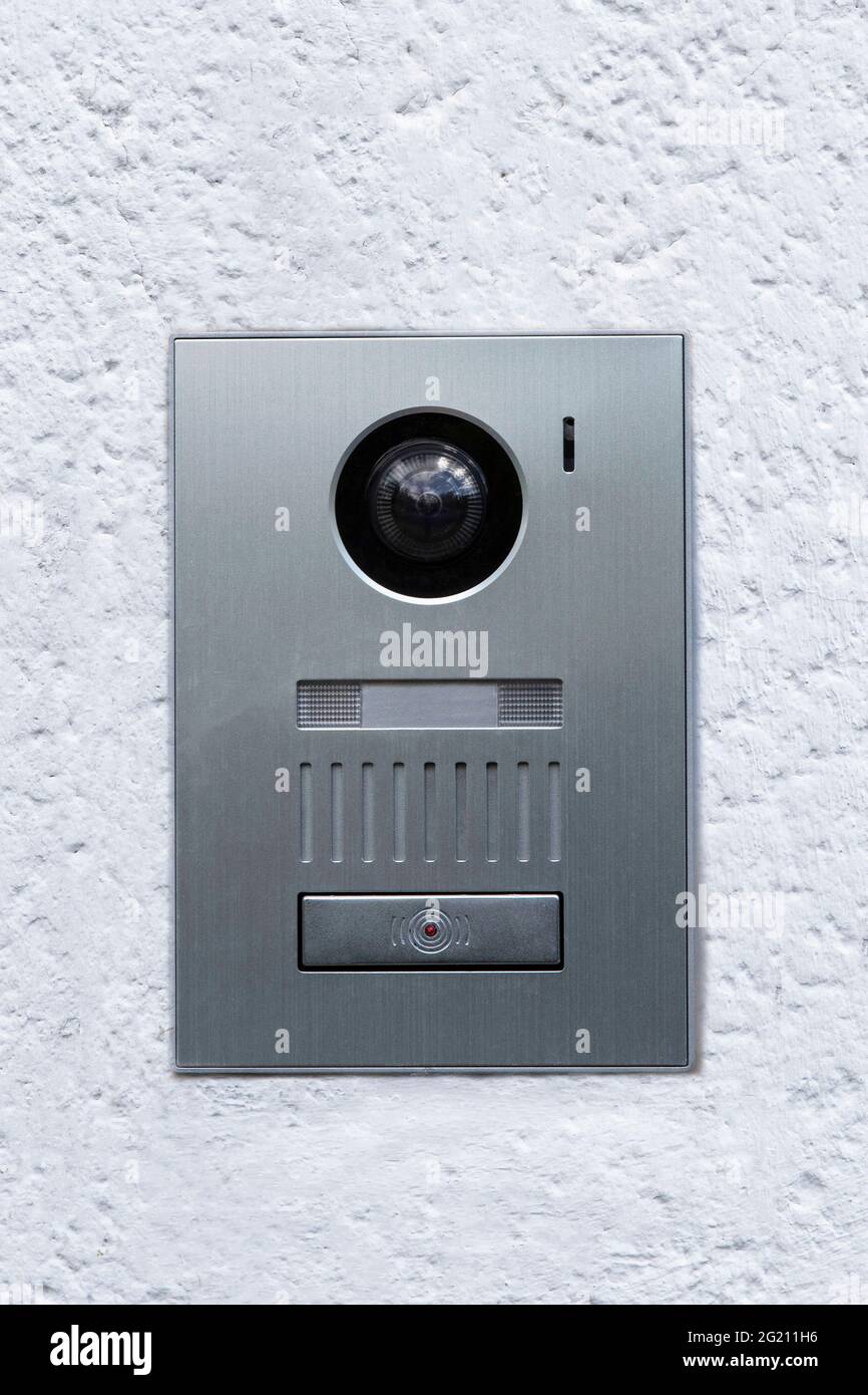 Close-up of a house bell with intercom and surveillance camera Stock ...