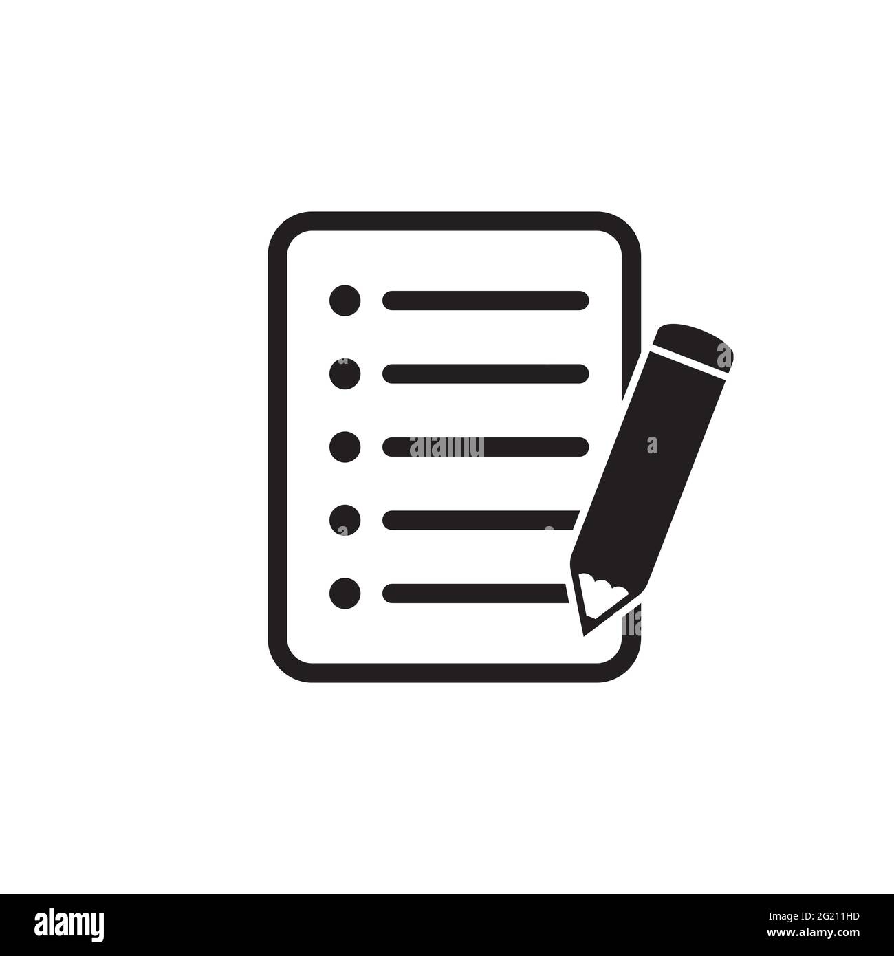 Checklist pencil vector icon. Black illustration isolated on white ...