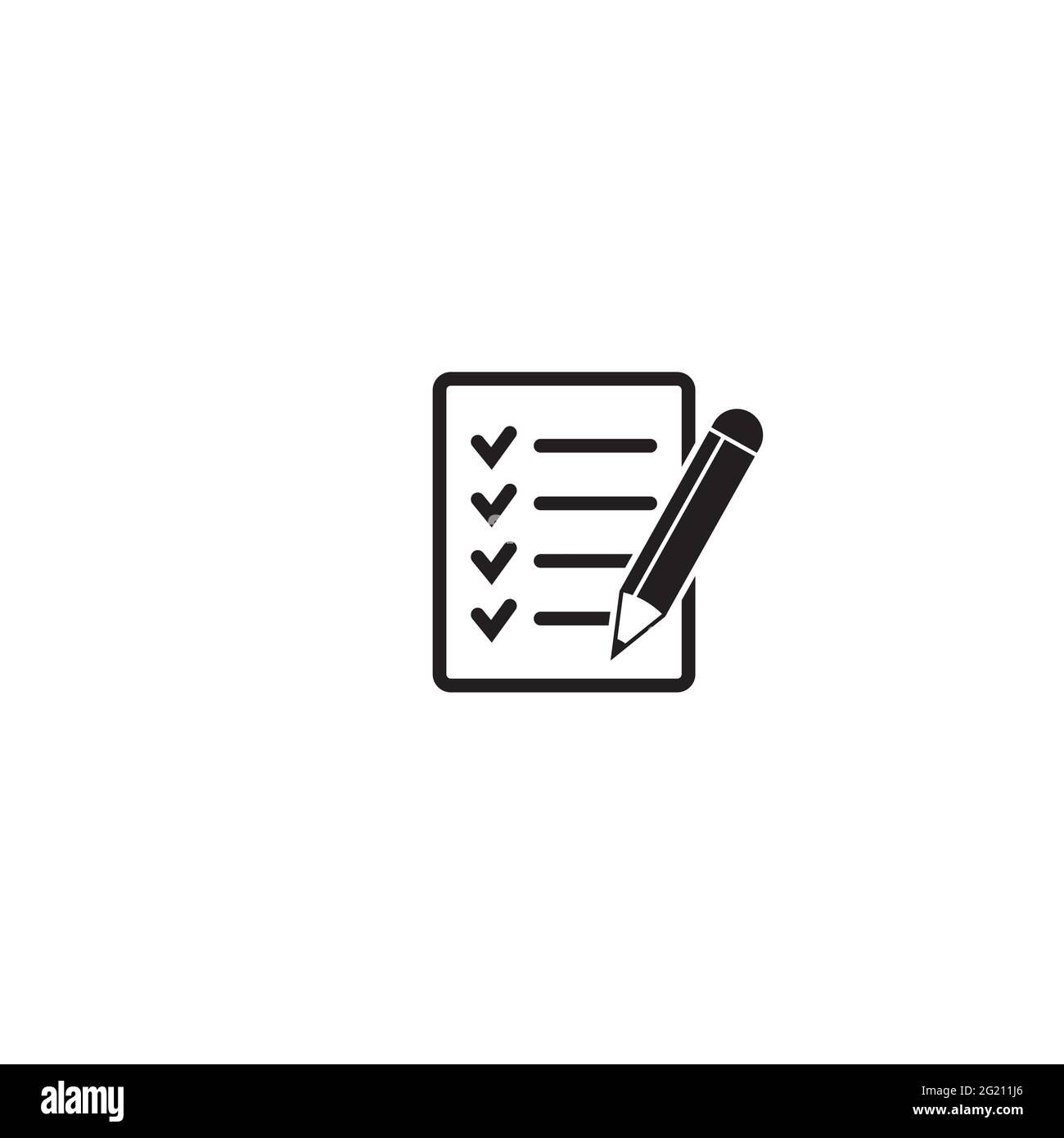 Checklist pencil vector icon. Black illustration isolated on white ...