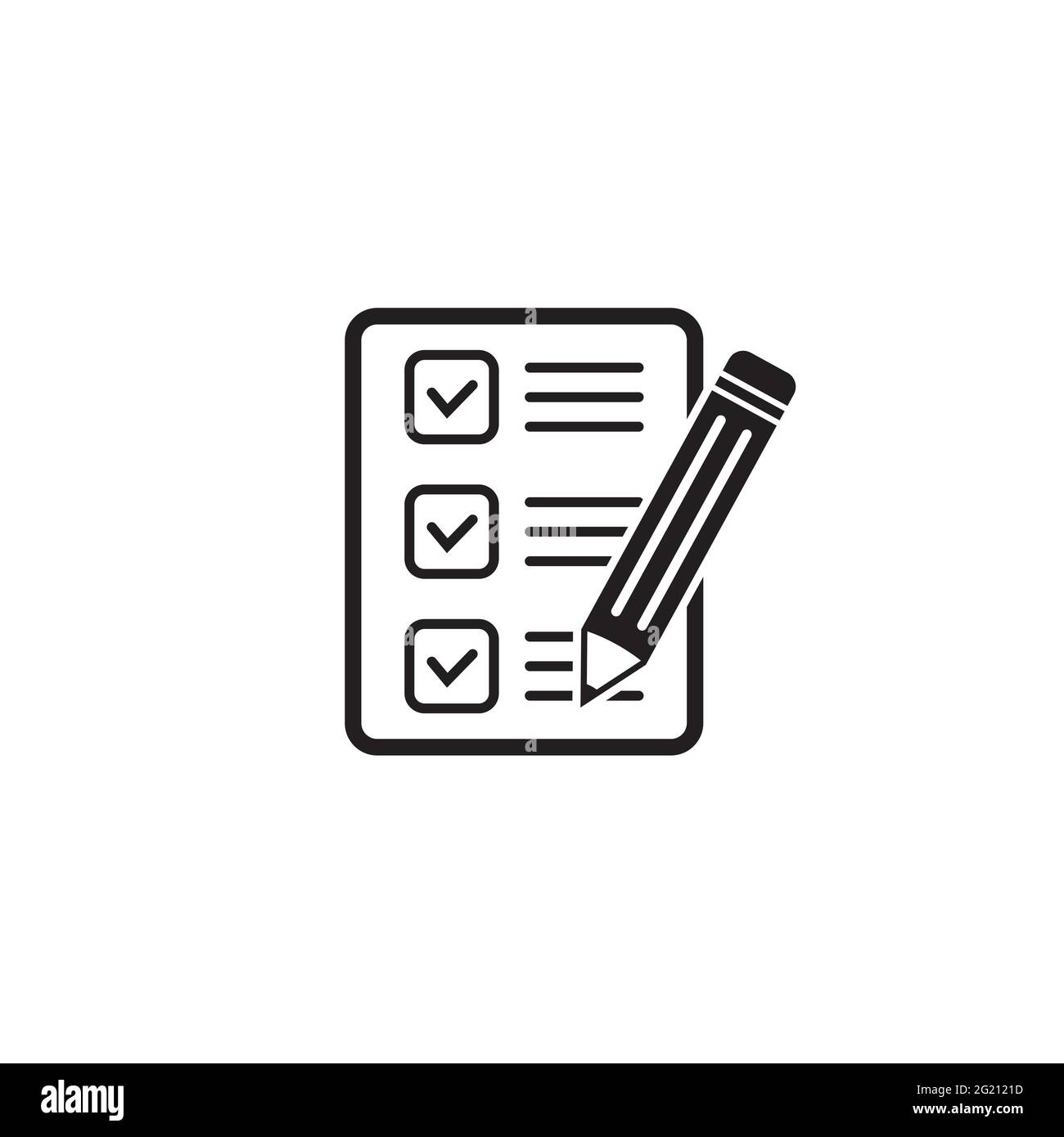 Checklist pencil vector icon. Black illustration isolated on white ...