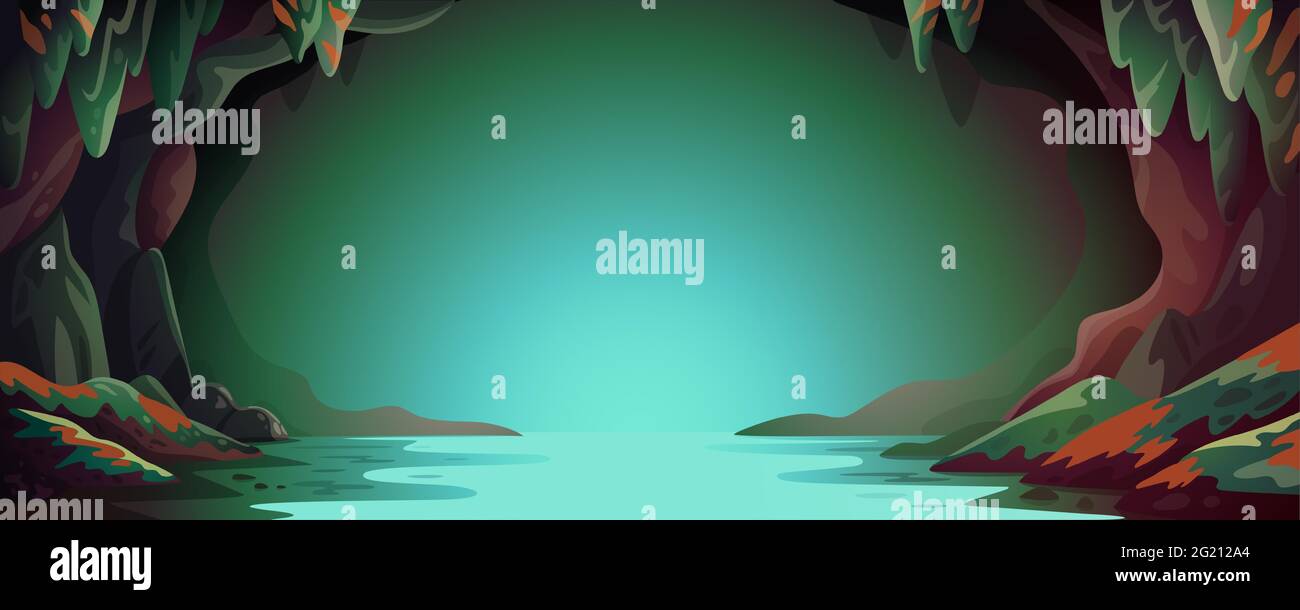 Cave - vector cartoon background. Cavern landscape with an underground ...