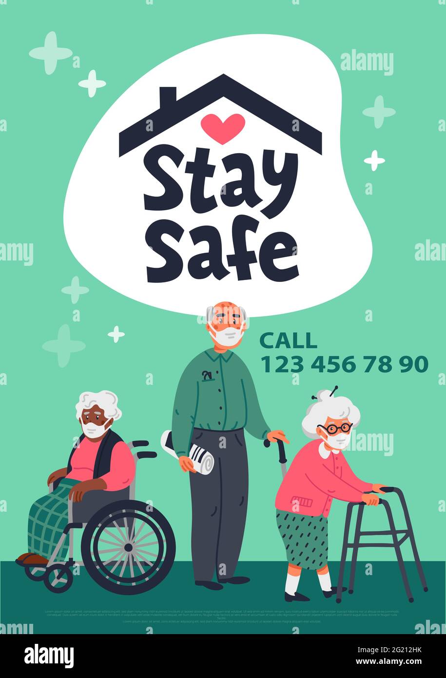 Senior patient protection, stay safe concept. Social poster with An ... Senior patient protection, stay safe concept. Social poster with An ...