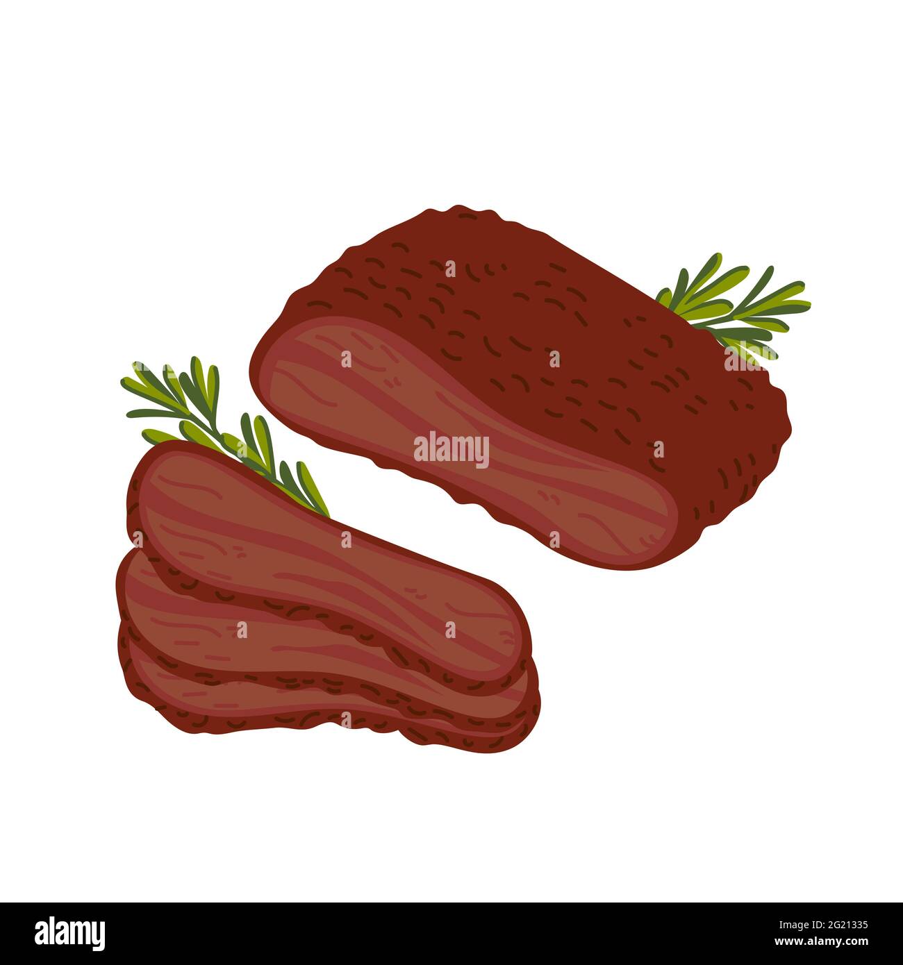 Brisket. Meat delicatessen on white background. Slices of barbecue beef ...
