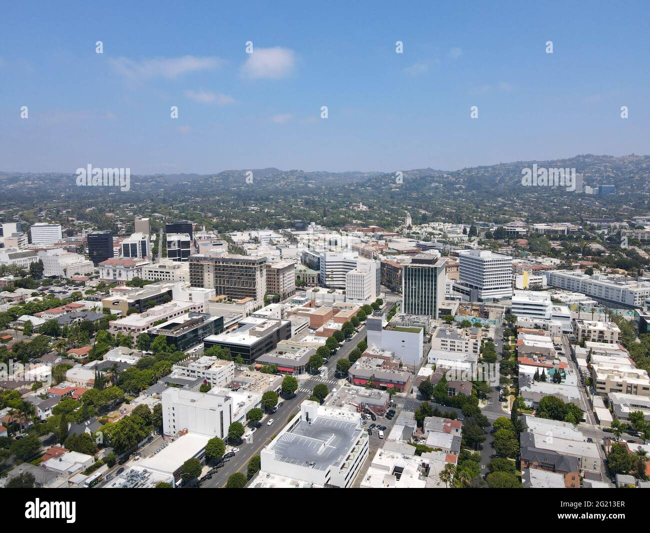 Aerial view of Rodeo Drive in Beverly Hills. Rodeo Drive is an affluent ...