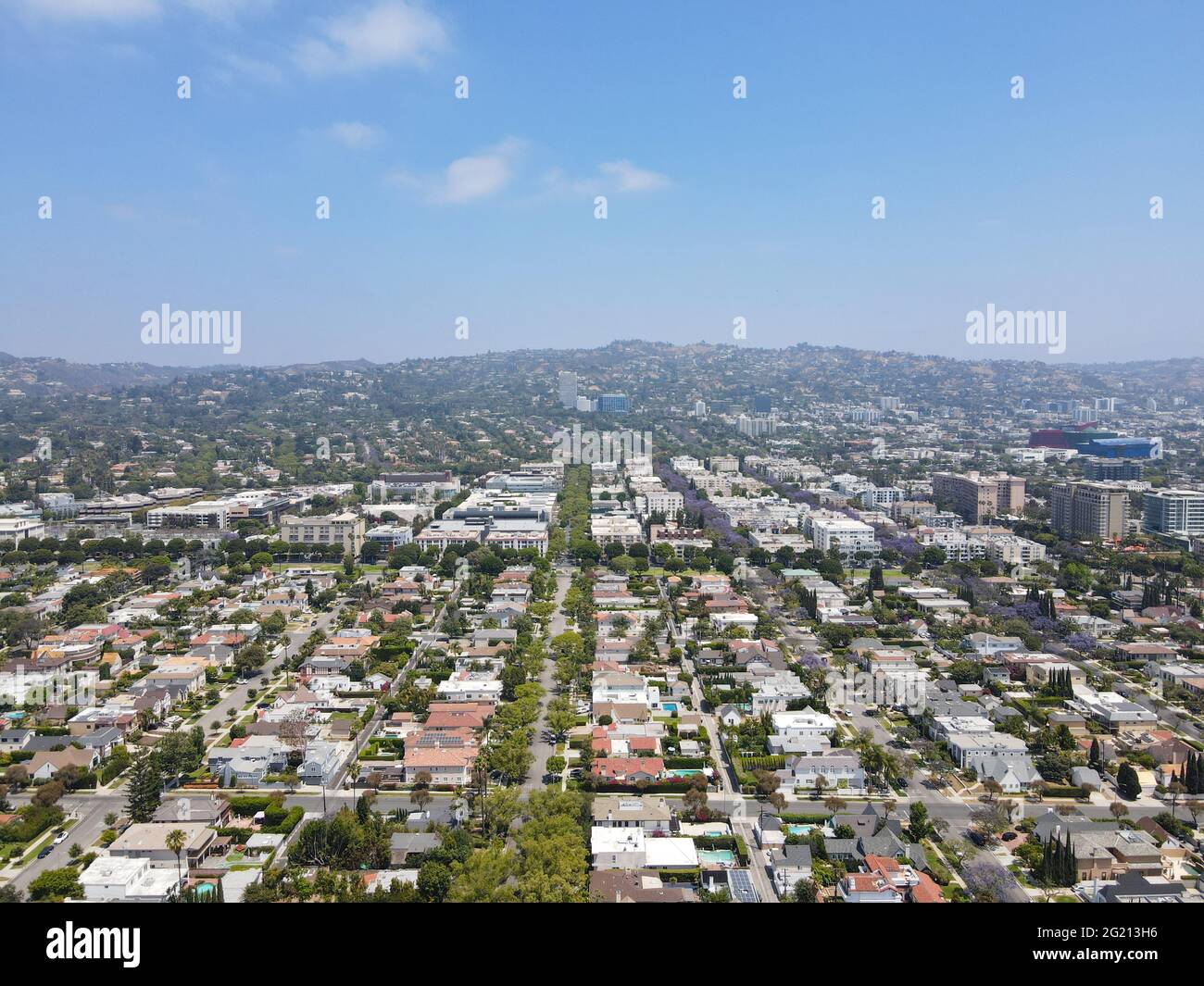 Aerial view of Beverly Hills, city in California's Los Angeles County ...