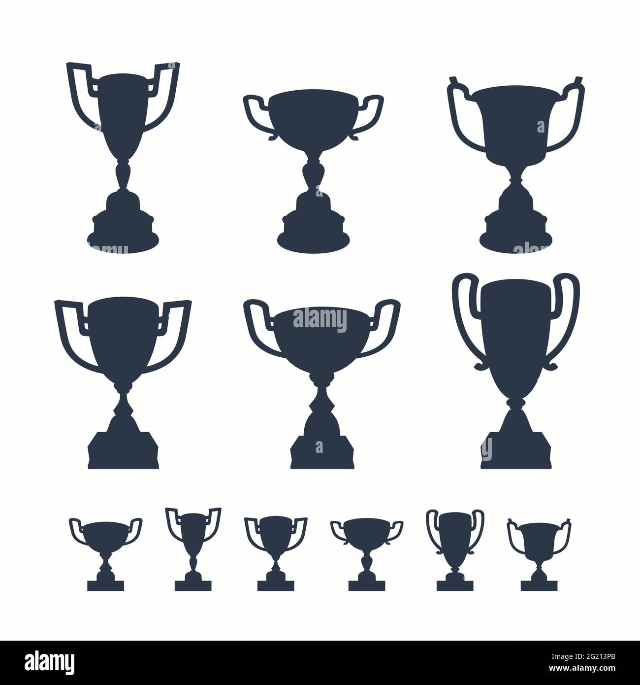 Trophy cups set. Black silhouettes of award cups with in different ...