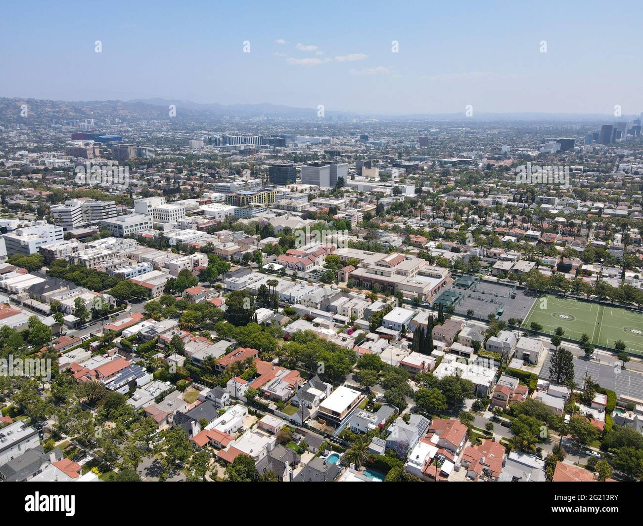 Aerial view of Beverly Hills, city in California's Los Angeles County ...