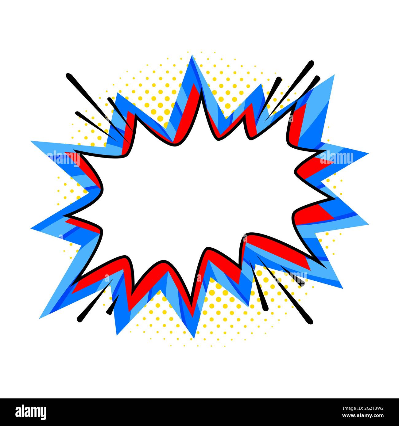 Comic boom balloon. Empty blue and yellow bang speech bubble in Pop Art Style. Vector ...