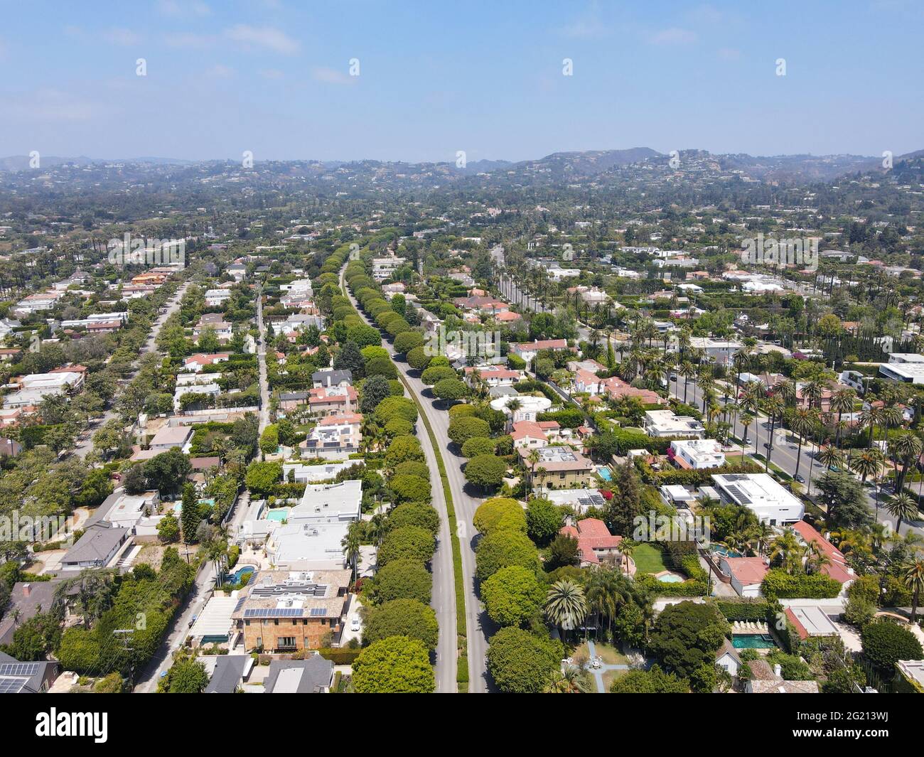 Aerial view of Beverly Hills, city in California's Los Angeles County ...