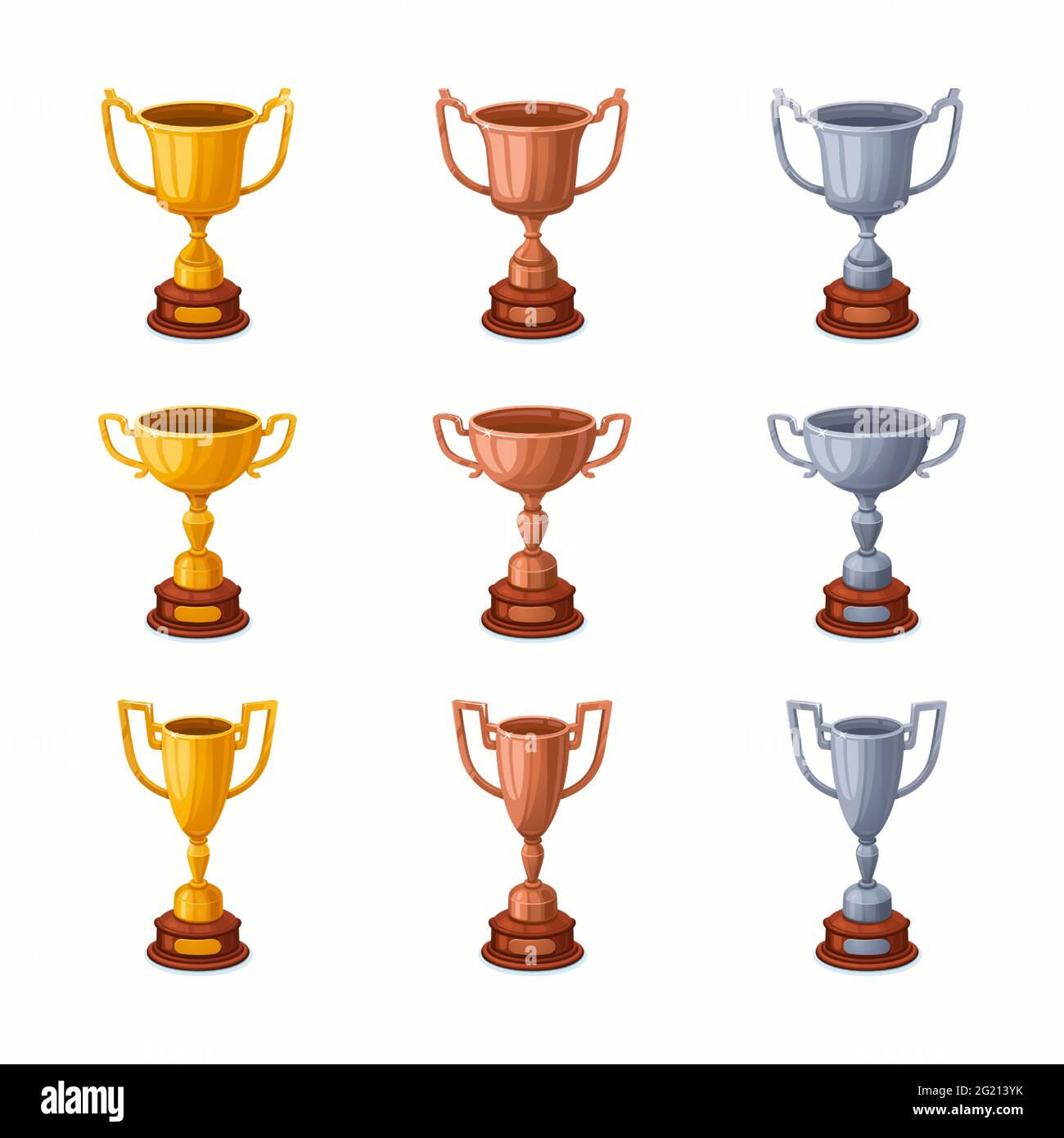 Gold, silver and Bronze trophy cups. Trophy award cups set with ...