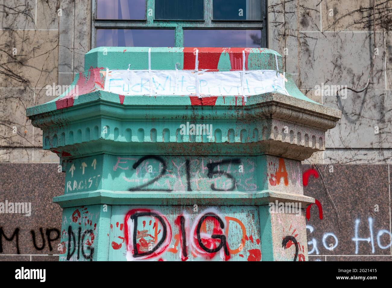 Egerton Ryerson statue toppled in protest, Toronto, Canada-June 7, 2021 ...
