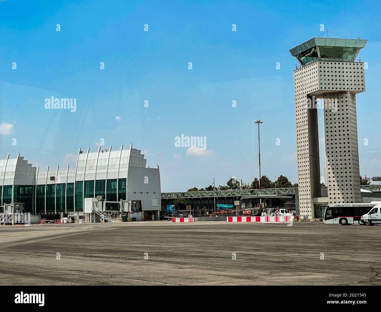 Air traffic control tower, flight control of Terminal II of the Mexico ...