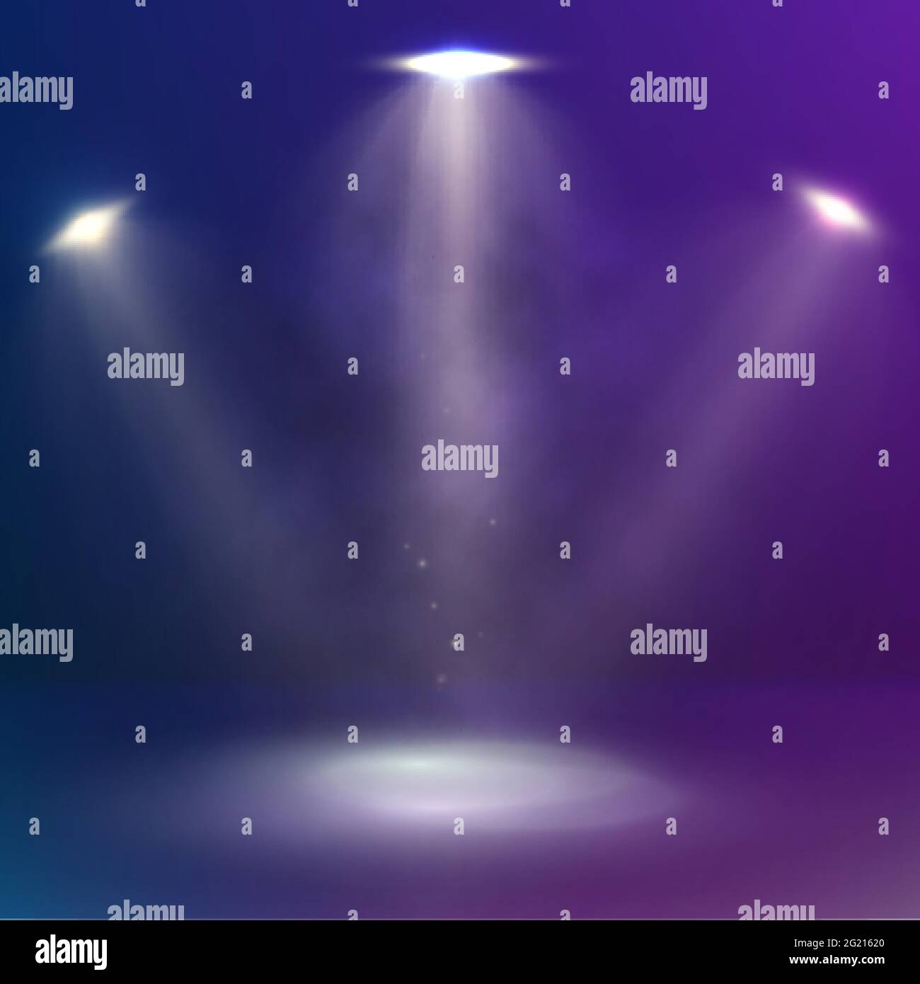Beams of three spotlights illuminate the stage. Abstract scene ...