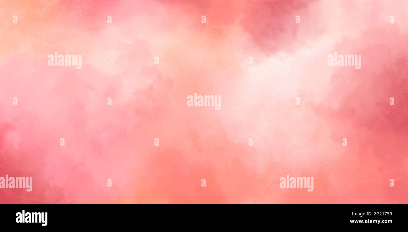 Abstract watercolor banner stain. Peach, red and pink pastel colors ...