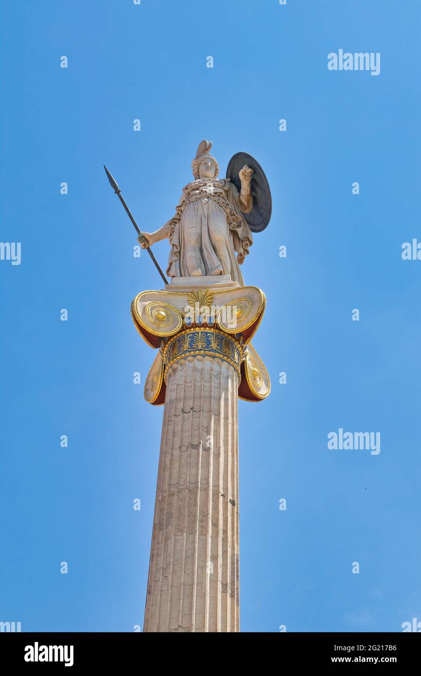 Greece, Attica, Athens, Academy of Arts, Statues of Athena and Apollo ...