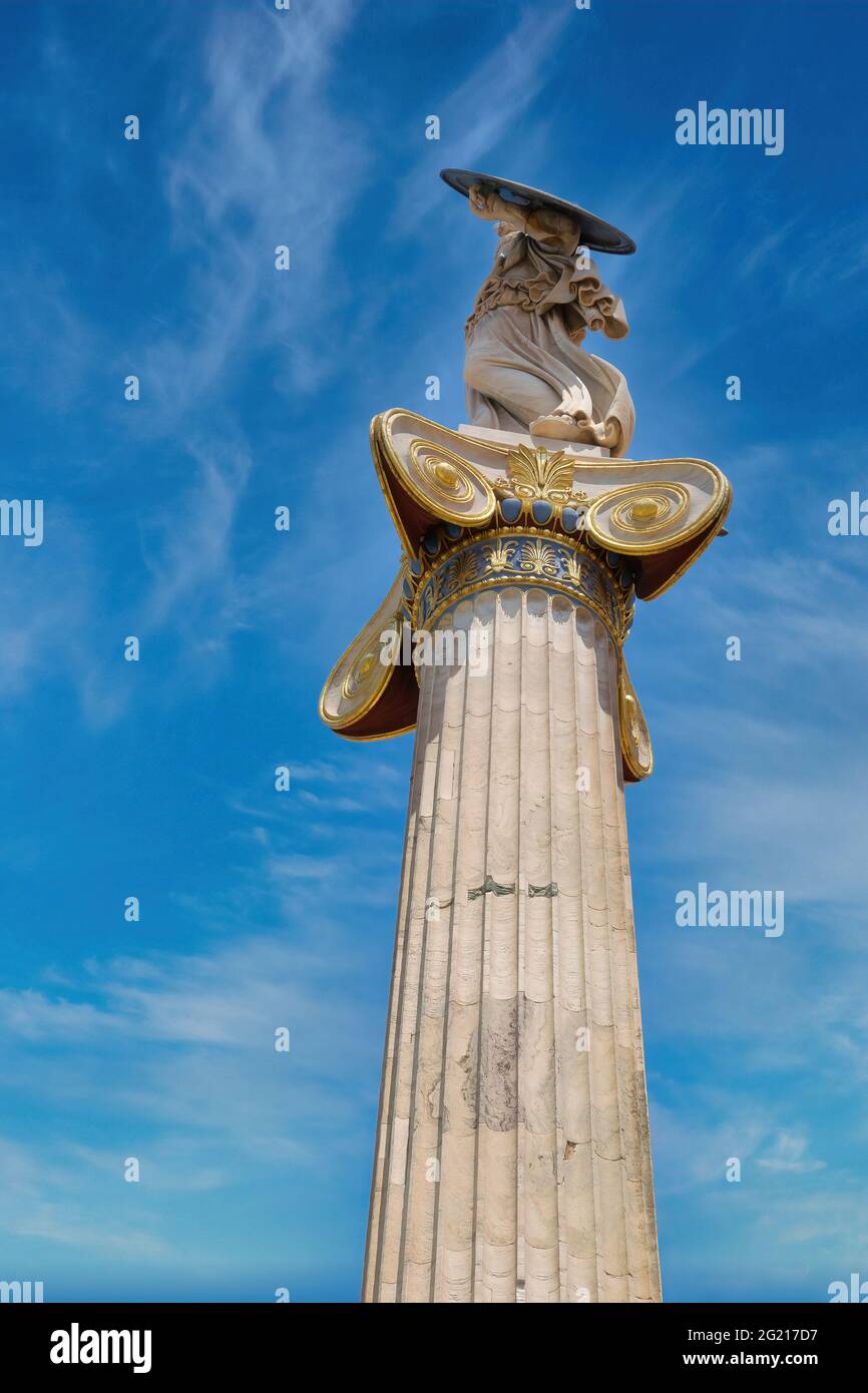 Greece, Attica, Athens, Academy of Arts, Statues of Athena and Apollo ...