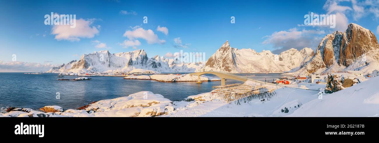 Panoramic winter view on Reine, Sakrisoya and Hamnoy villages and ...