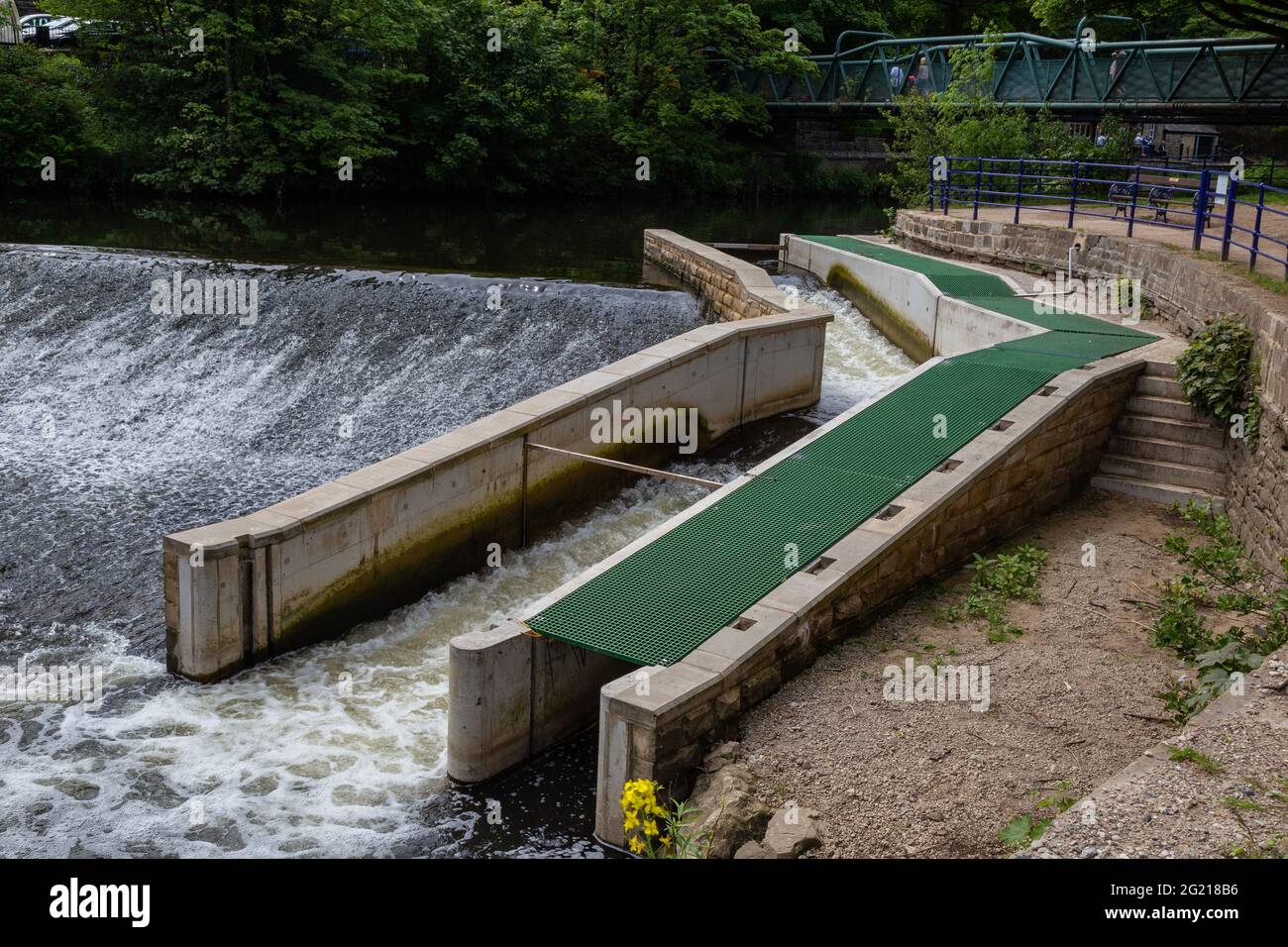 A Fish Pass at the side of the River Aire in Saltaire, Yorkshire ...