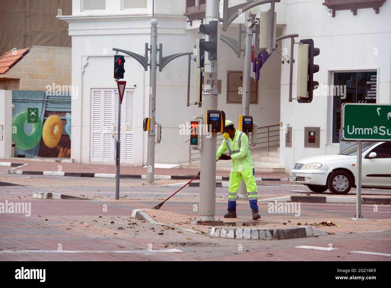 Dubai Municipality worker on duty during the Covid-19 lockdown Stock ...