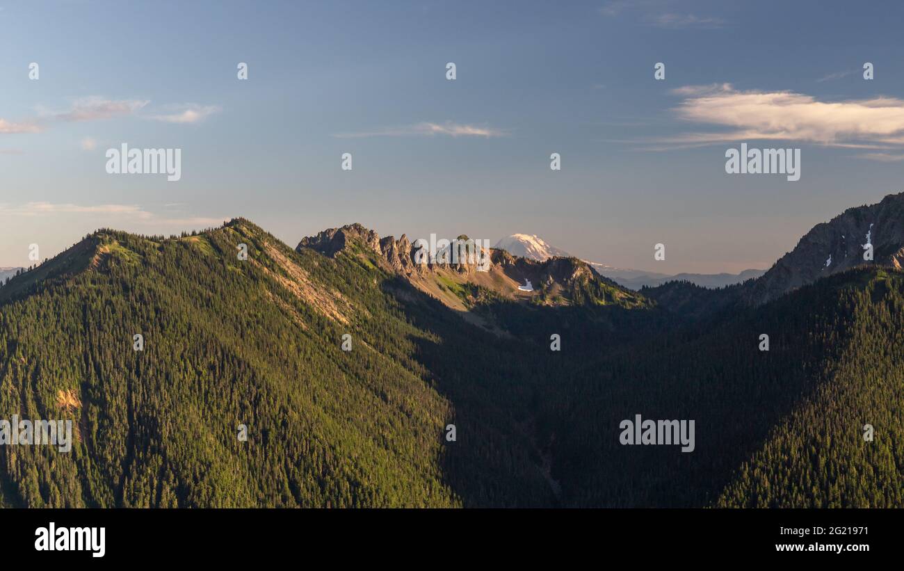 View of Mountain Peaks at Mt. Rainier Stock Photo - Alamy