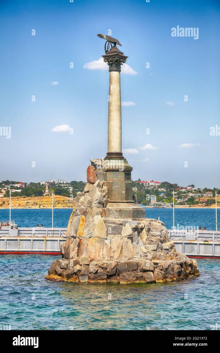 Iconic monument to the sunken ships in Sevastopol Bay. Crimea Stock ...