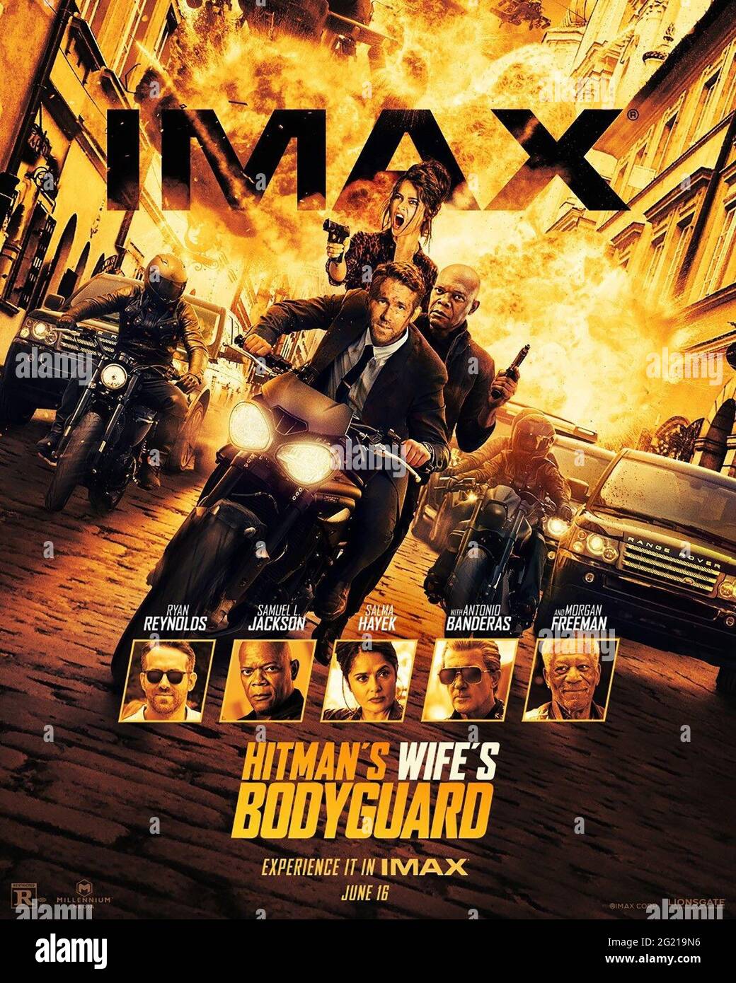 The Hitmans Wifes Bodyguard Imax Poster From Top Salma Hayek Samuel L Jackson Ryan