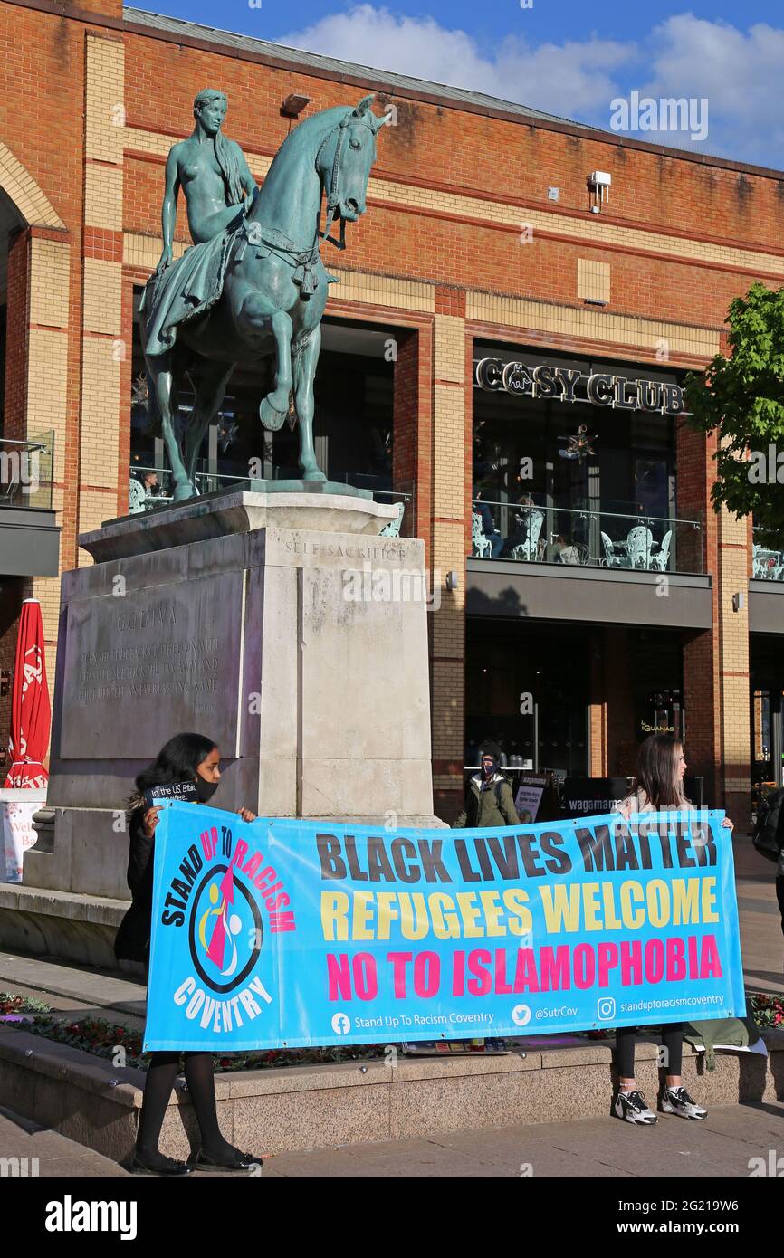 Black Lives Matter protest in front of Lady Godiva statue, Broadgate ...