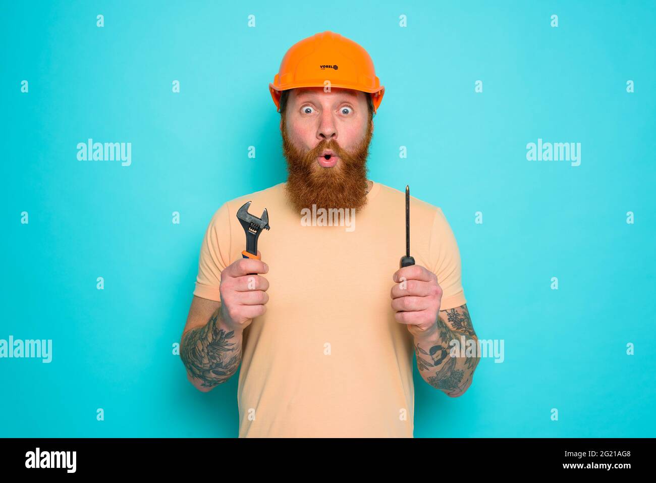Incompetent worker is afraid and worried about his work Stock Photo - Alamy