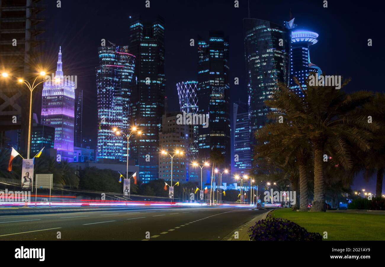 Night cityscape from Doha, Qatar Stock Photo - Alamy