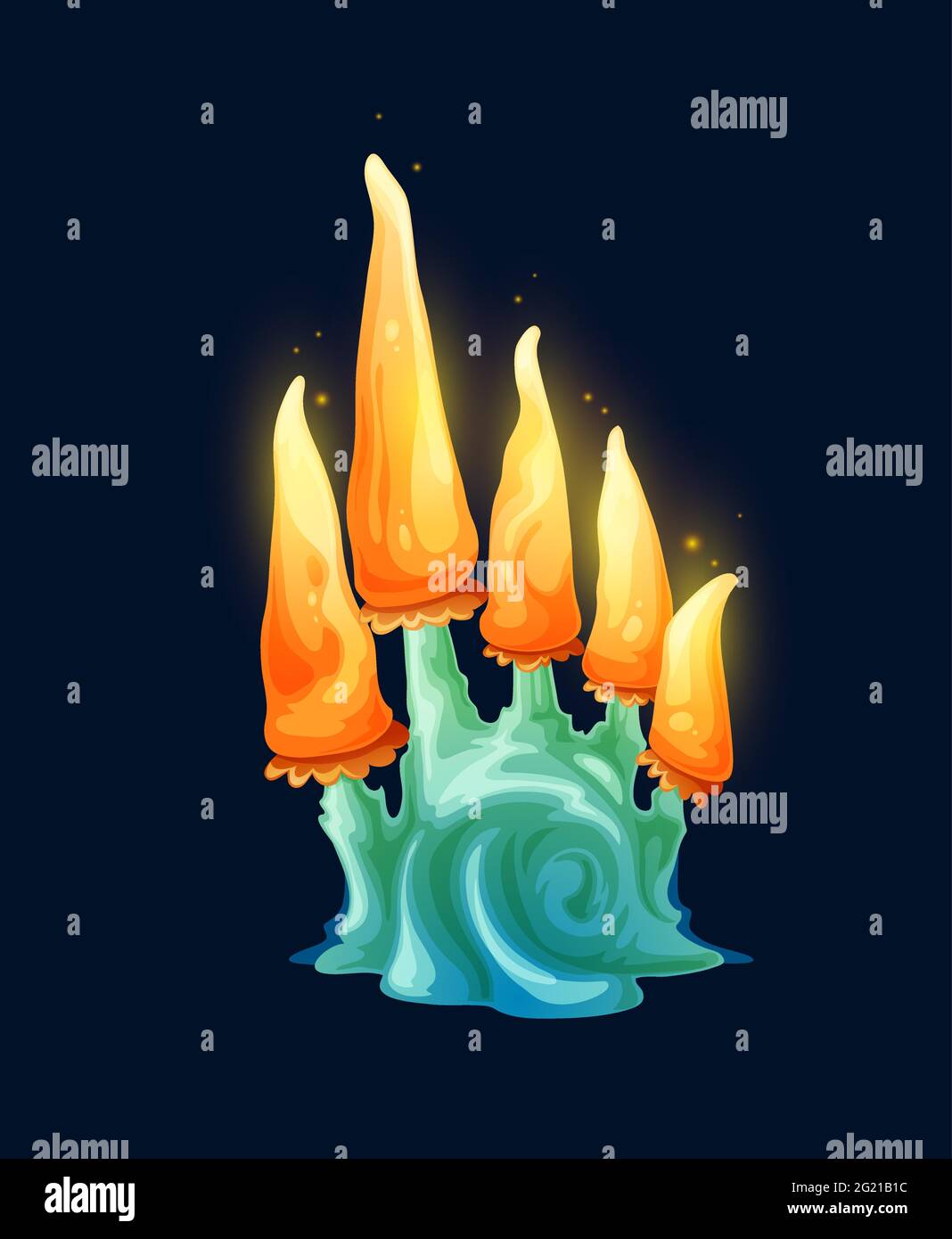 Fantasy magic mushrooms with yellow caps, luminous toxic cartoon ...