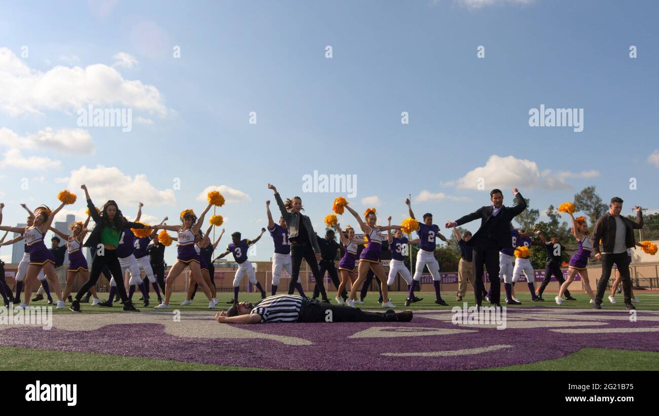 LUCIFER, front standing, from left: Aimee Garcia, Lauren German, Tom ...